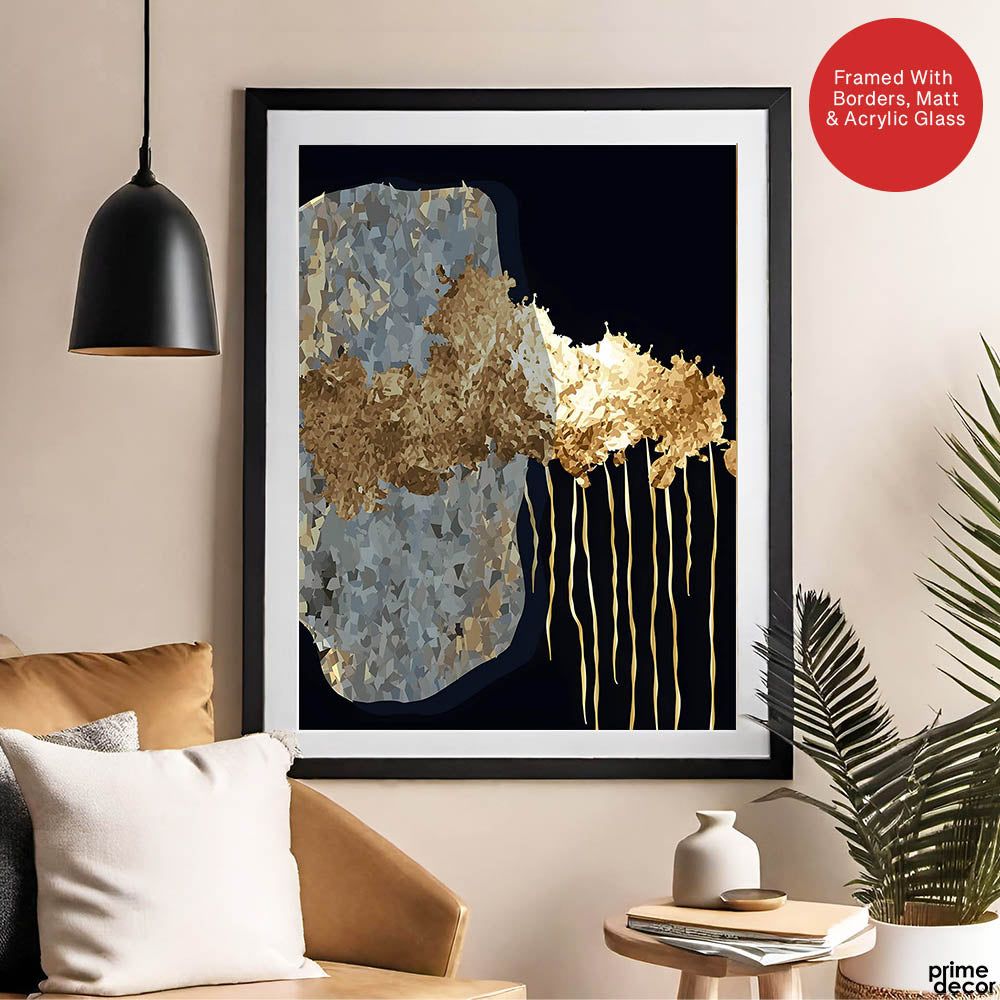 Dark Blue Grey & Gold Metallic Design | Abstract Office Artwork #0012 ...