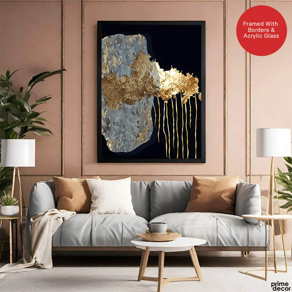 Dark Blue Grey & Gold Metallic Design | Abstract Office Artwork #0012 ...