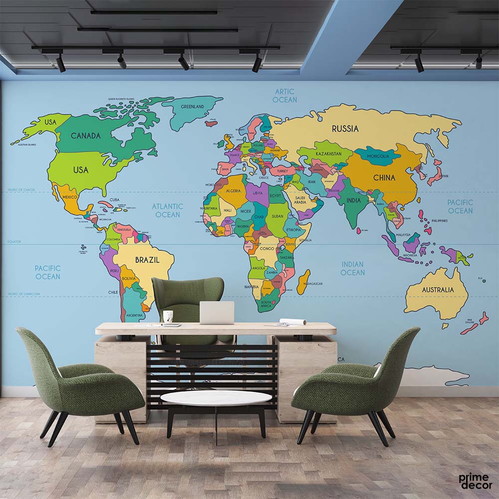 Colorful World Map | Maps Wallpaper Mural– Prime Décor