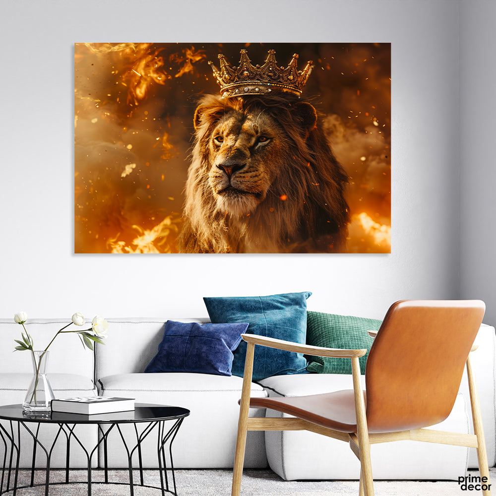 King Mufasa With Crown With Fire Background (Single Panel) Animal Canv ...