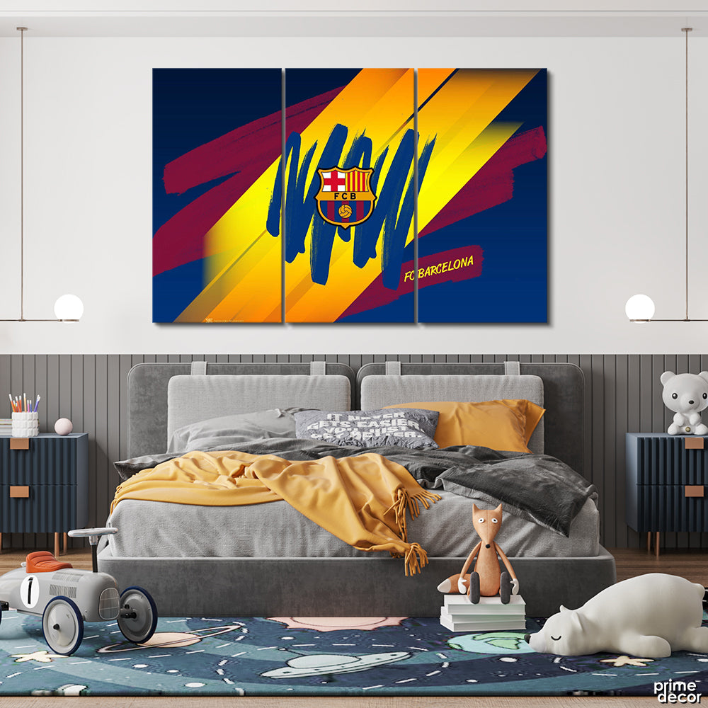 FC Barcelona Logo Brush Strokes Style (3 Panel) Football Wall Art ...