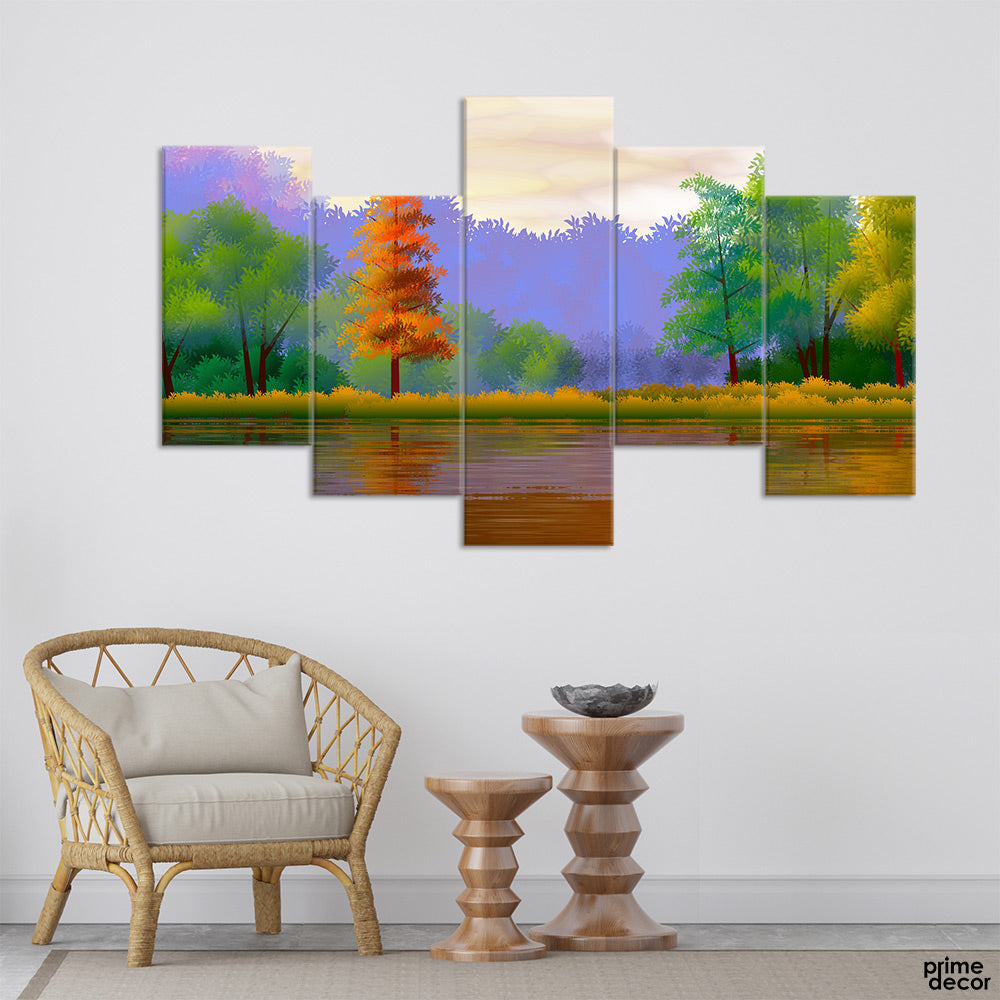 Lake Mountain Meadow (5 Panel) Nature Wall Art– Prime Décor