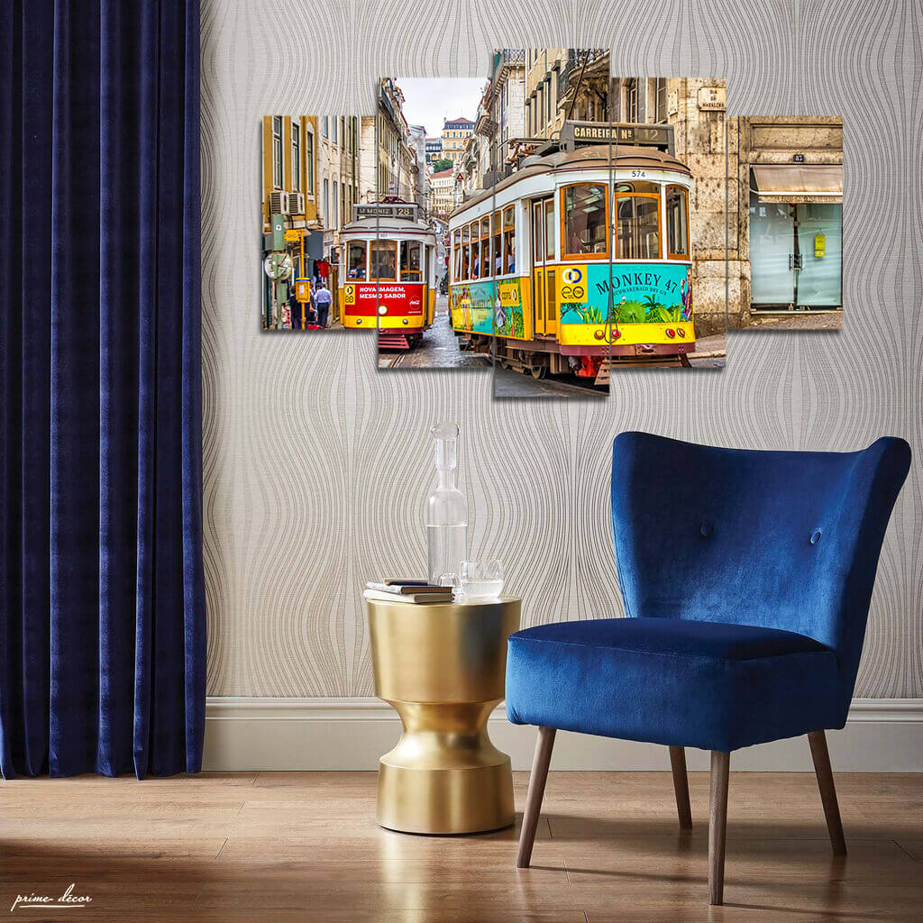 Colorful Trams In The City (5 Panel) Travel Wall Art – Prime Décor