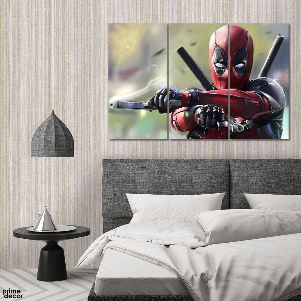 Deadpool Firing Fan Art (3 Panel) Comics Wall Art – Prime Décor