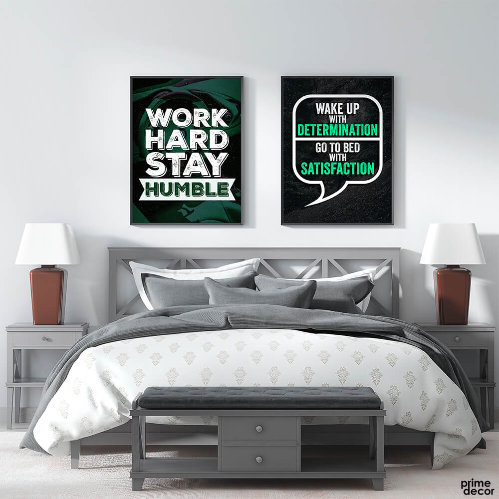 Work Hard Stay Humble Green Typography (2 Panel) Motivational Wall Art ...